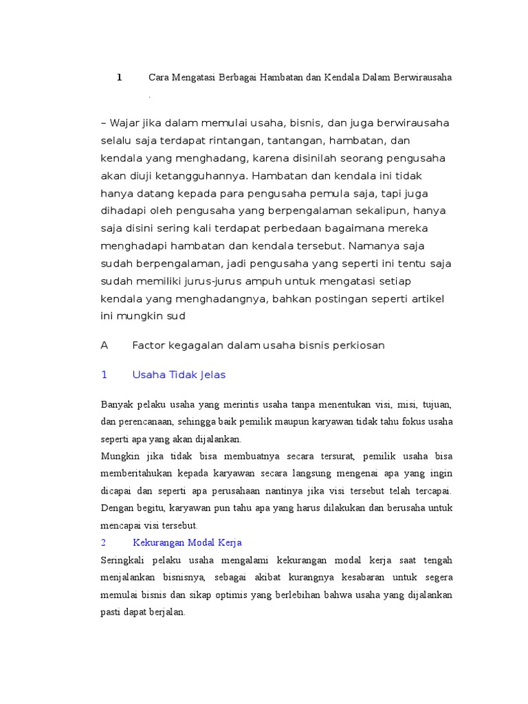 Cara Mengatasi Berbagai Hambatan Dan Kendala Dalam Berwirausaha | PDF Cara Mengatasi Berbagai Hambatan Dan Kendala Dalam Berwirausaha | PDF