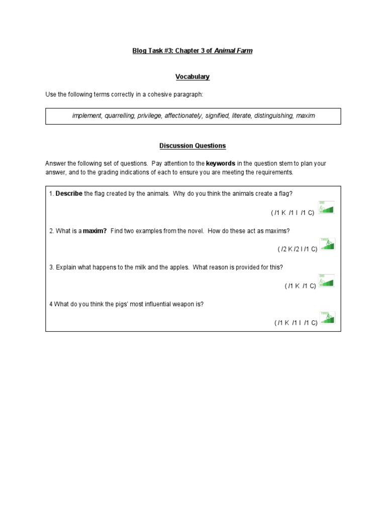 Animal Farm Chapter 3 Vocabulary & Questions | PDF