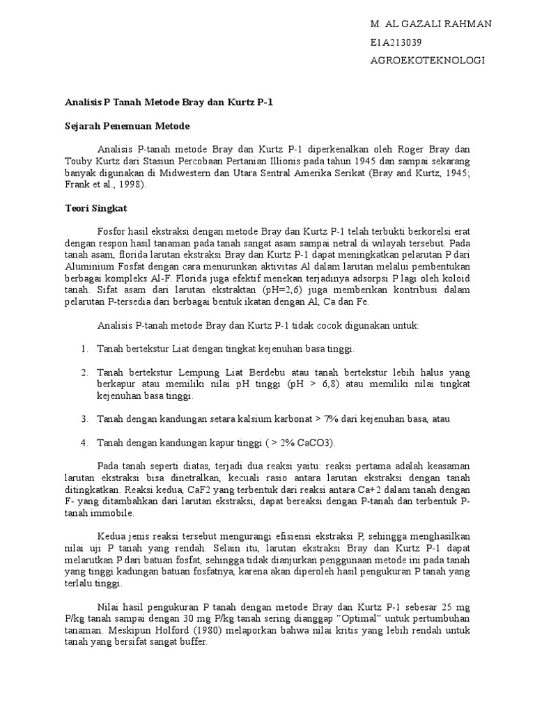 Analisis P Tanah Metode Bray Dan Kurtz P | PDF