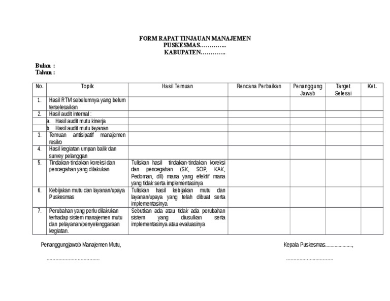 Form Rapat Tinjauan Manajemen (RTM) | PDF