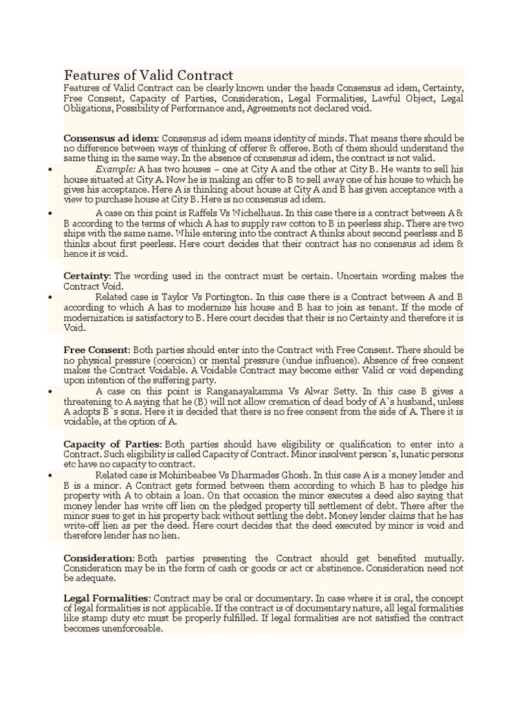 Features of Valid Contract | Consideration | Private Law