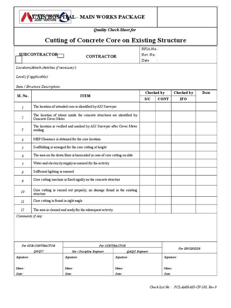 PCL Aah Asj CV 180 Rev 00 - Check Sheet | PDF
