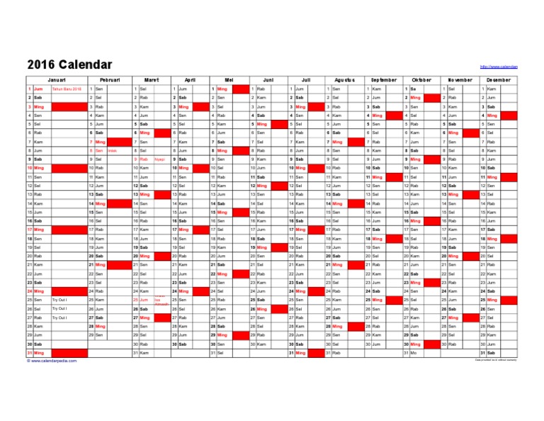 2016 Calendar Landscape in Color | PDF