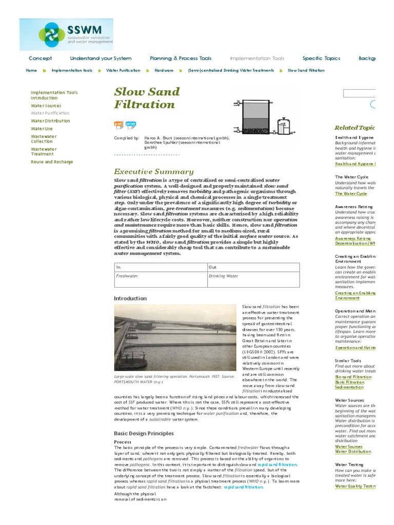 Slow Sand Filtration - SSWM | PDF | Water Purification | Filtration