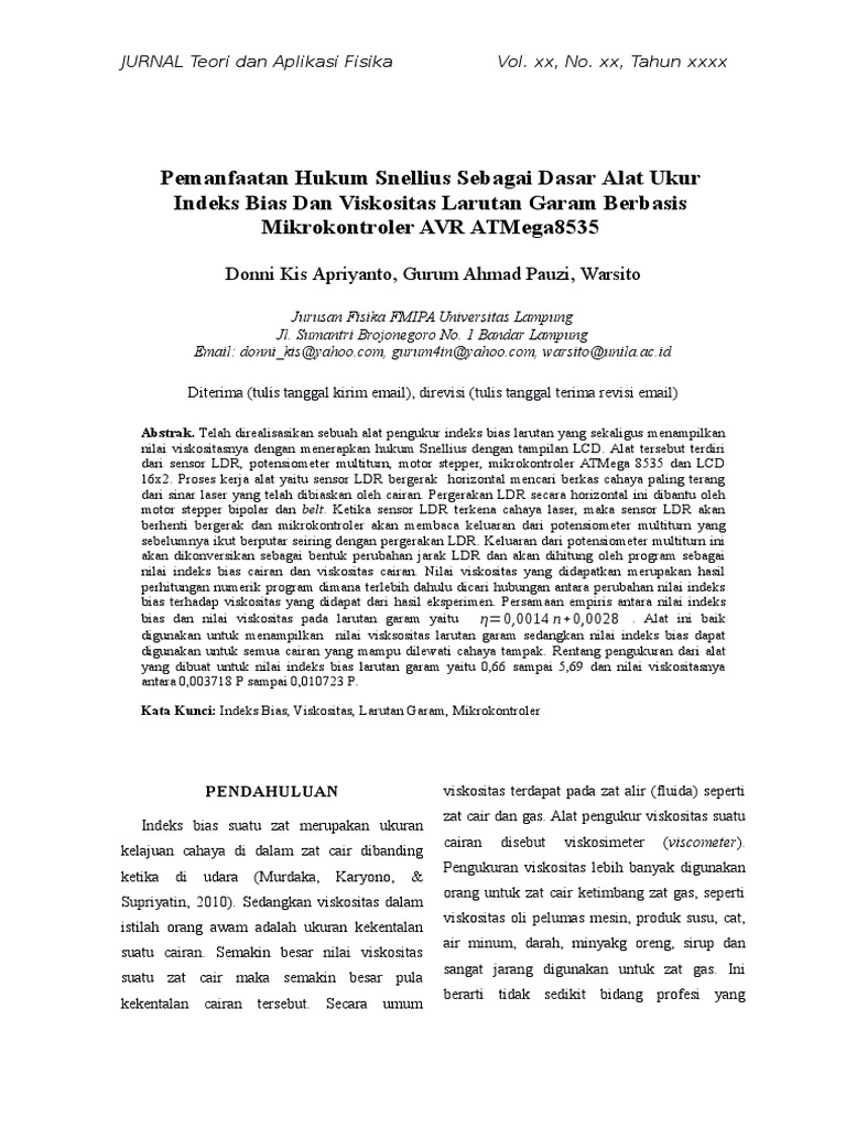 Alat Ukur Indeks Bias dan Viskositas | PDF | Teknologi & Rekayasa