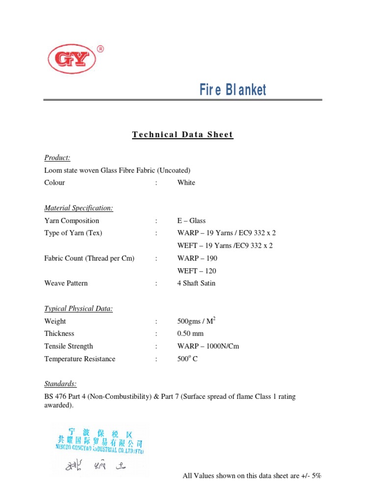 Fire Blanket Technical Data Sheet | PDF