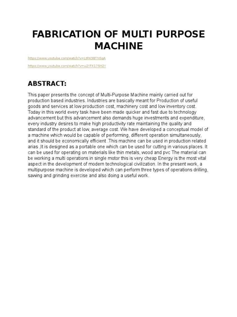 Fabrication of Multi Purpose Machine: Abstract | PDF
