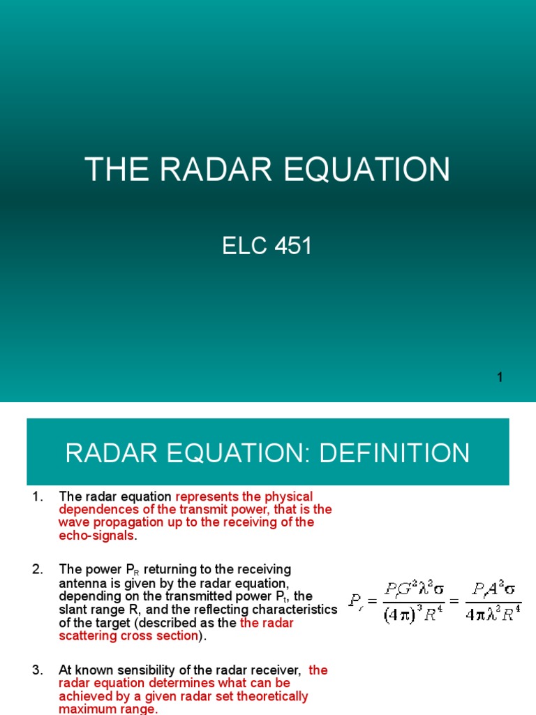Lecture 2b - The Radar Equation | PDF | Radar | Antenna (Radio)