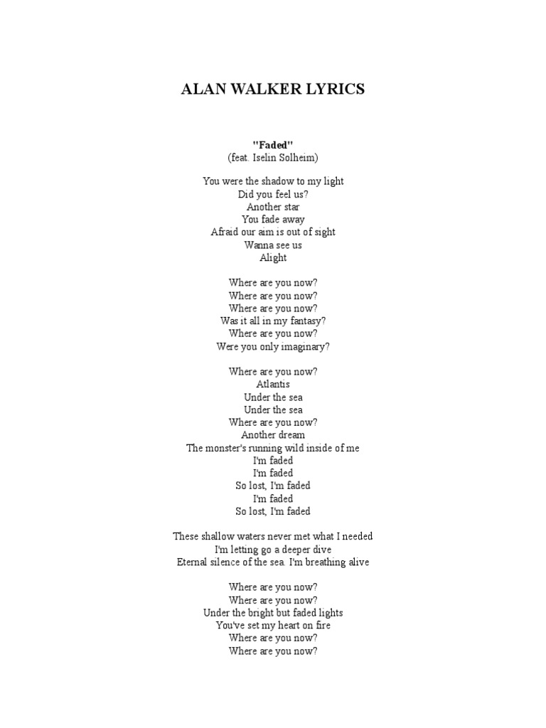 Alan Walker - Faded Lyrics | PDF | Poetry | General Fiction