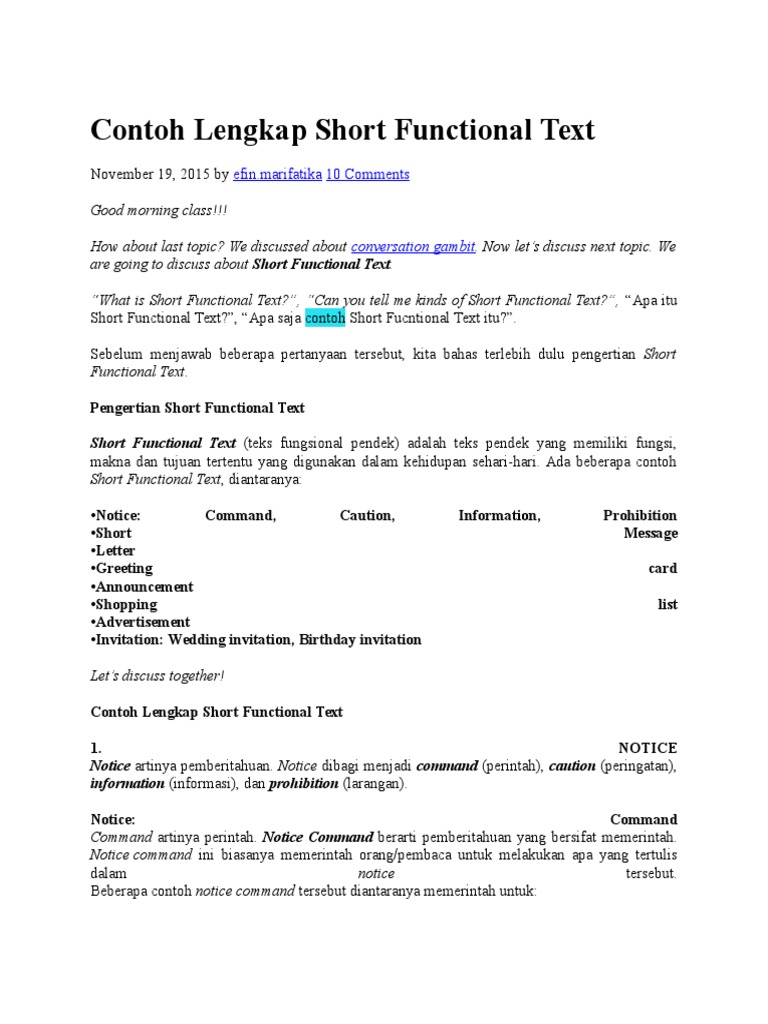 Contoh Lengkap Short Functional Text | PDF