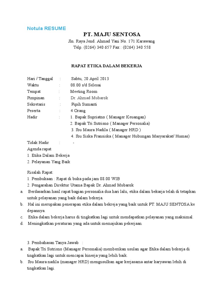 Notula Resume | PDF | Karier & Perkembangan