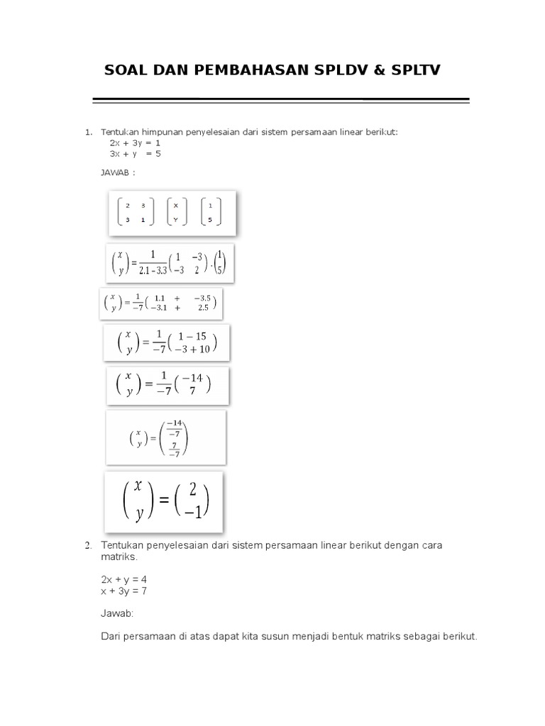 Soal Dan Pembahasan SPLDV and SPLTV Mate | PDF