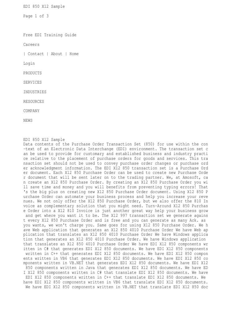EDI 850 X12 Sample | PDF | Electronic Data Interchange | Information ...