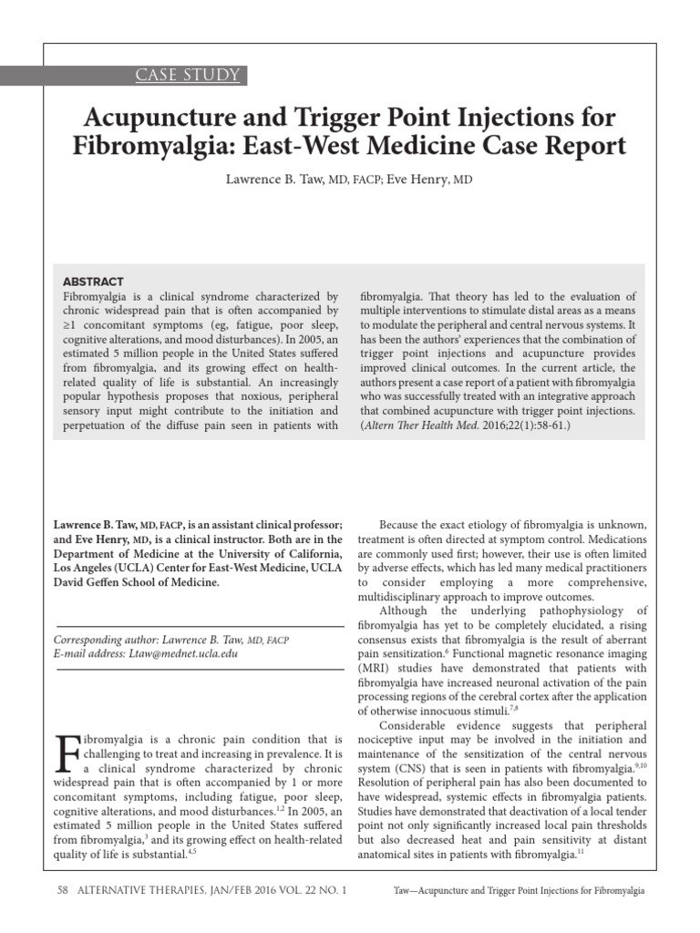 Acupuncture and Trigger Point Injections For Fibromyalgia: East-West ...