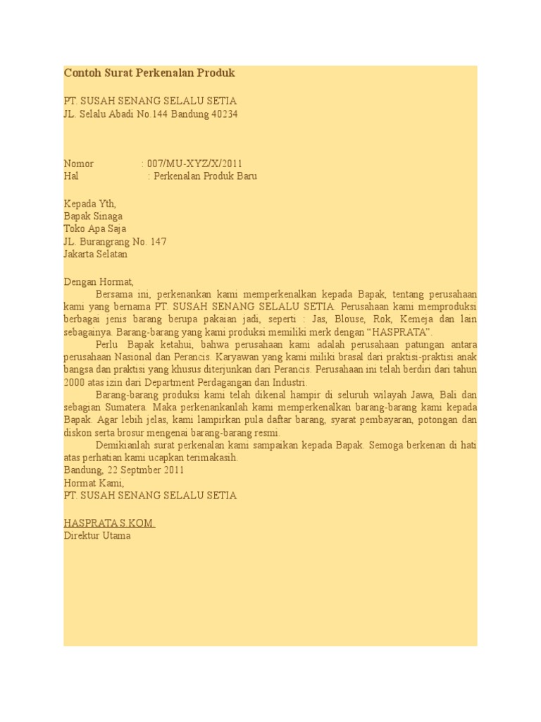 Contoh Surat Perkenalan Produk | PDF