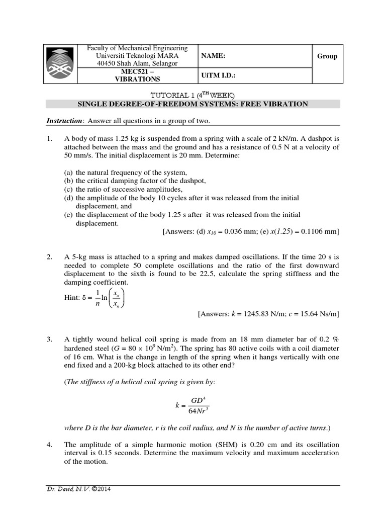 MEC521 Tutorial 1 - DavidNV | PDF