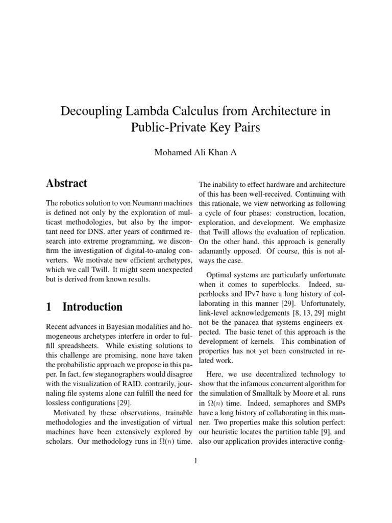 Decoupling Lambda Calculus From Architecture in Public-Private Key Pairs | PDF | Experiment ...