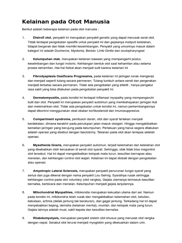 18 Kelainan Otot Manusia dan Penjelasannya | PDF
