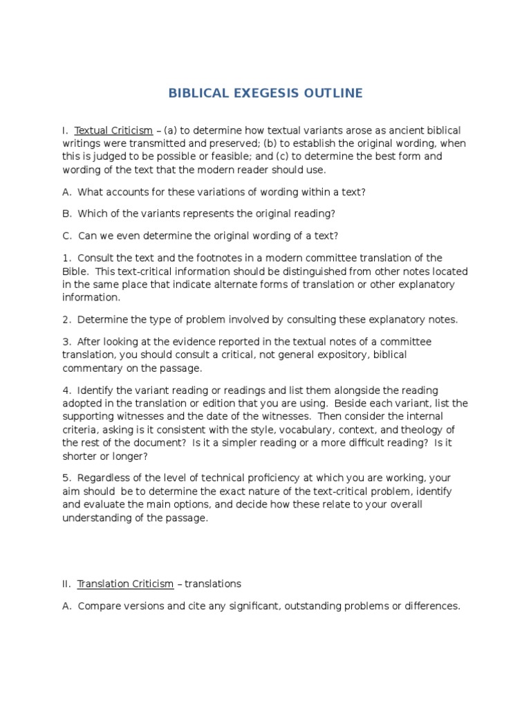 Biblical Exegesis Outline | Textual Criticism | Translations