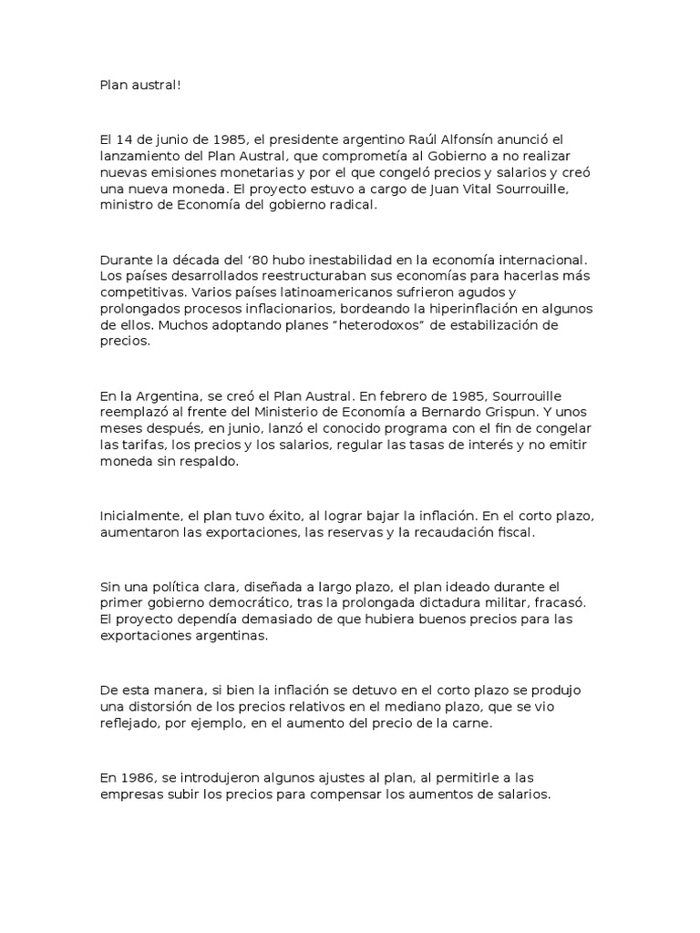 Plan Austral | PDF | Economias | Macroeconómica