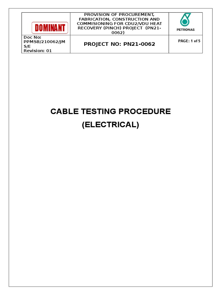 Cable Testing Procedure Elect | PDF | Personal Protective Equipment ...
