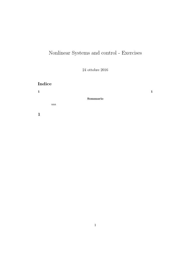 Nonlinear Systems and Control - Exercises: Indice | PDF