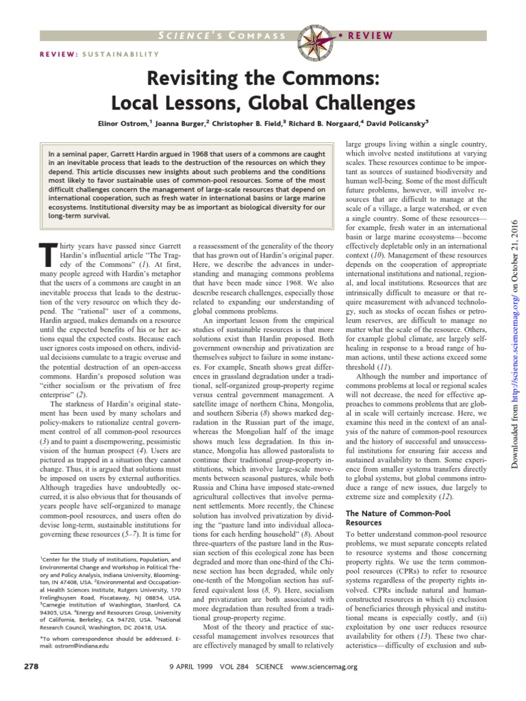 Revisiting The Commons Local Lessons, Global Challenges | PDF ...