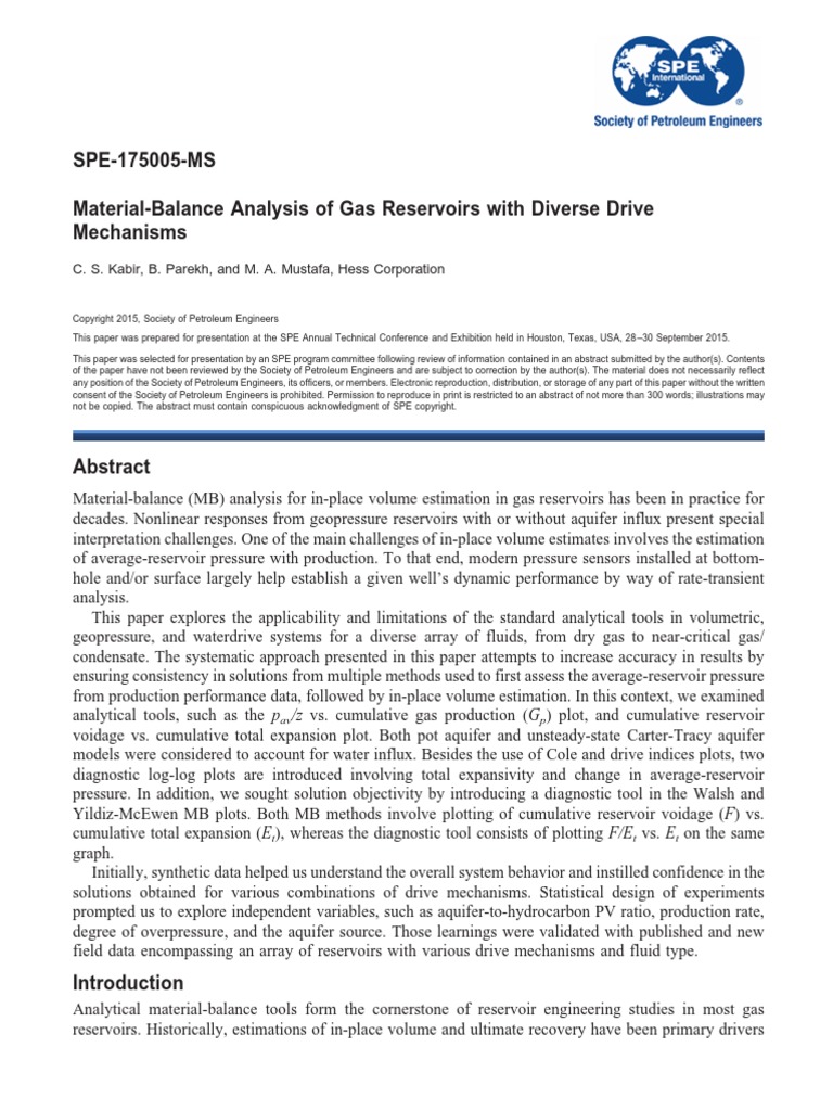Material-Balance Analysis of Gas Reservoirs With Diverse Drive | PDF ...