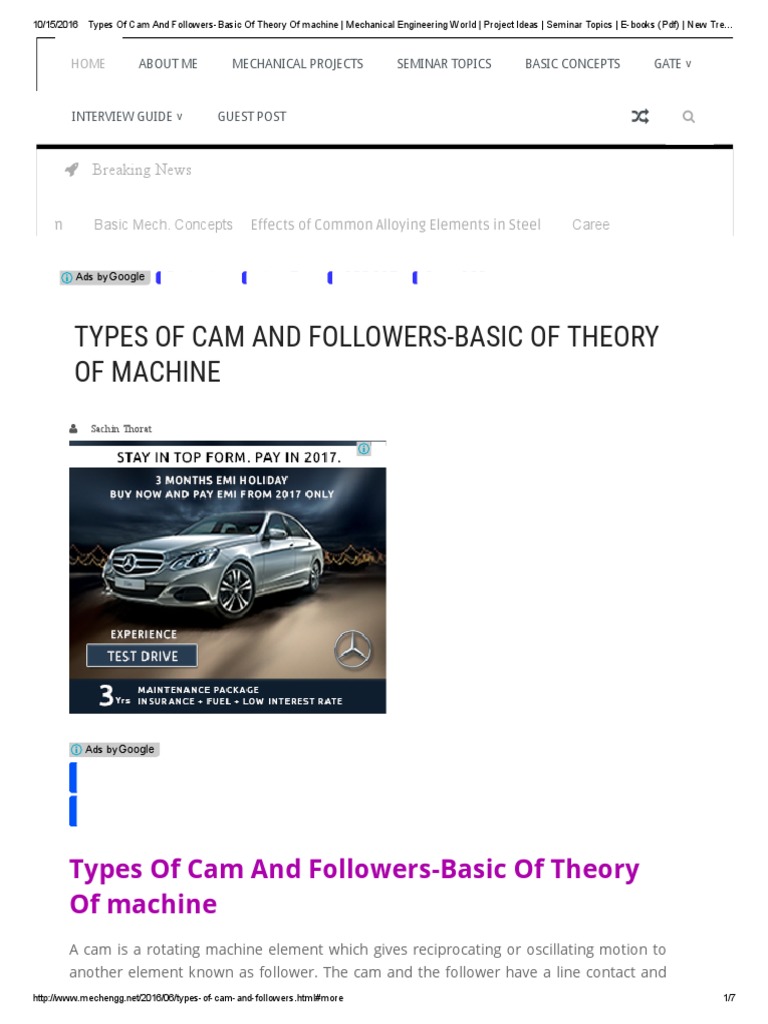Types of Cam and Followers-Basic of Theory of Machine - Mechanical ...