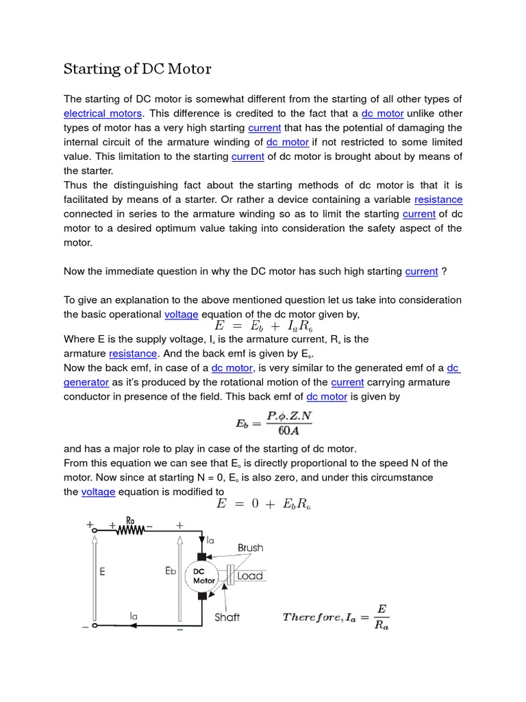 Starting Methods for DC Motors | PDF | Electric Motor | Electric Current