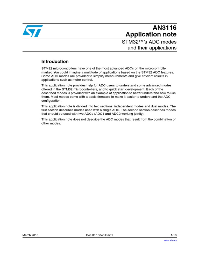 AN3116 ADC Modes and Applications | PDF | Analog To Digital Converter ...