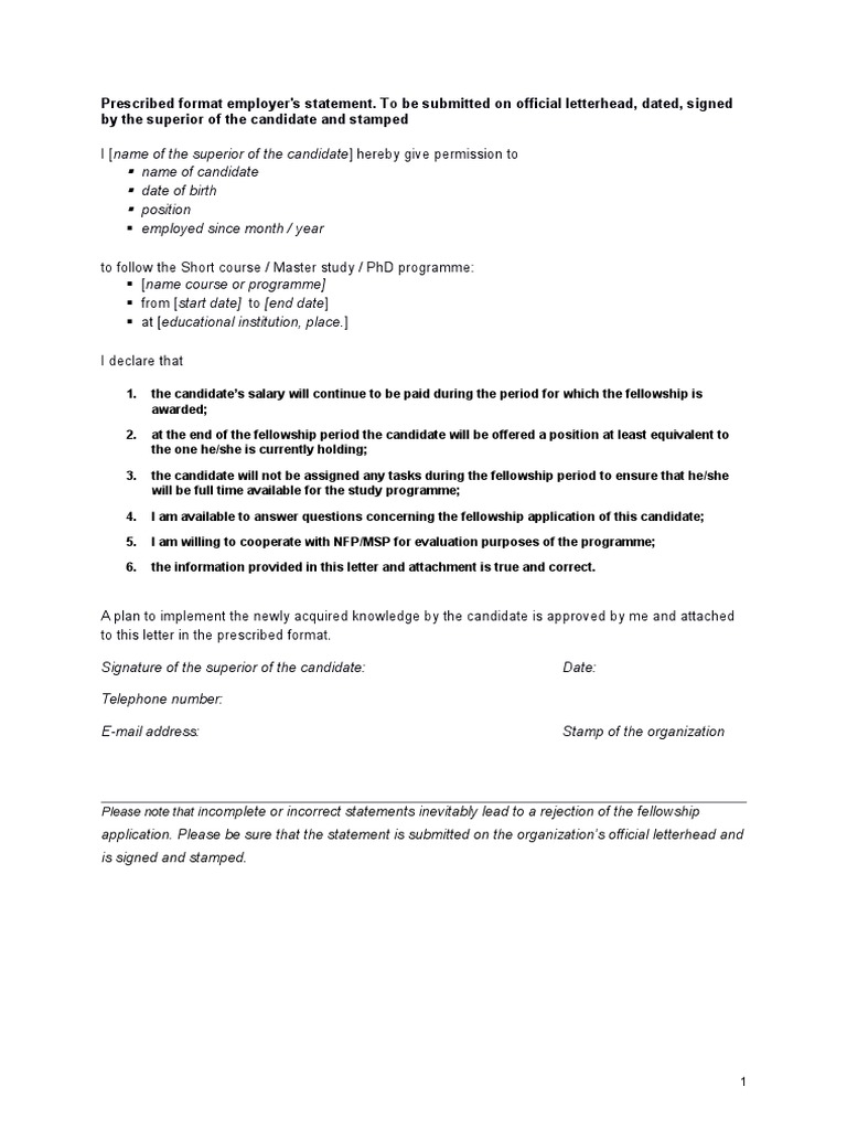 Format Employers' Statement | PDF