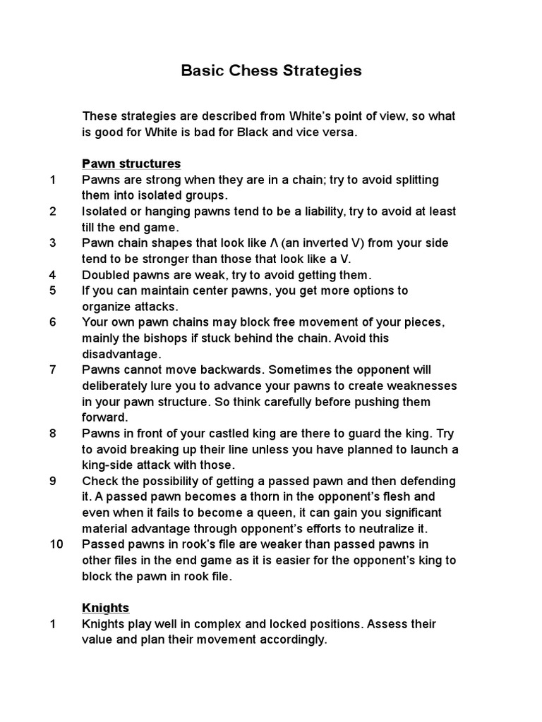 Basic Chess Strategies | PDF | Chess Strategy | Traditional Games