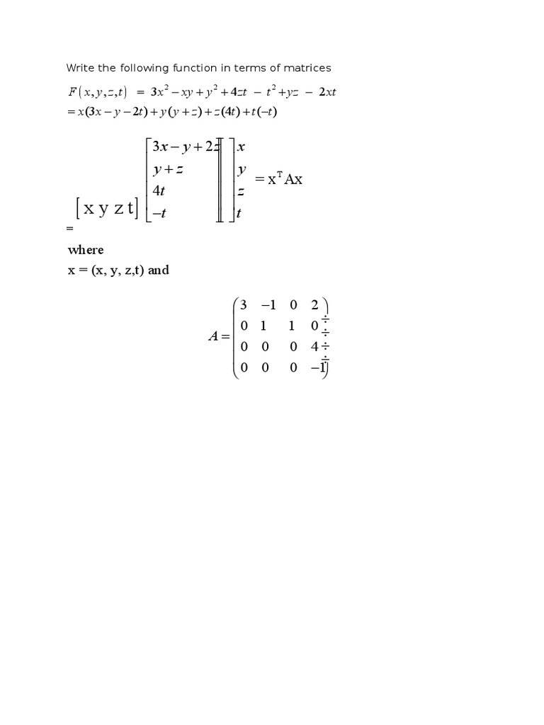 Matrix Representation of a Multivariable Function | PDF