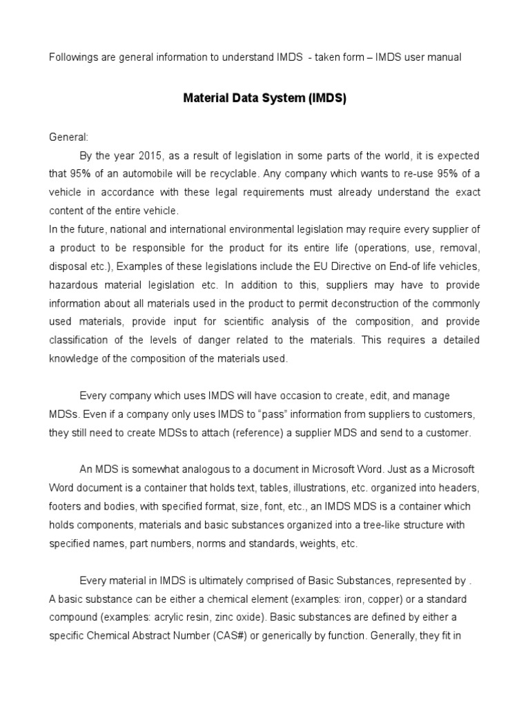 IMDS | PDF | Chemical Substances | Confidentiality