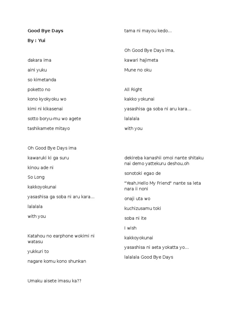 Good Bye Days | PDF