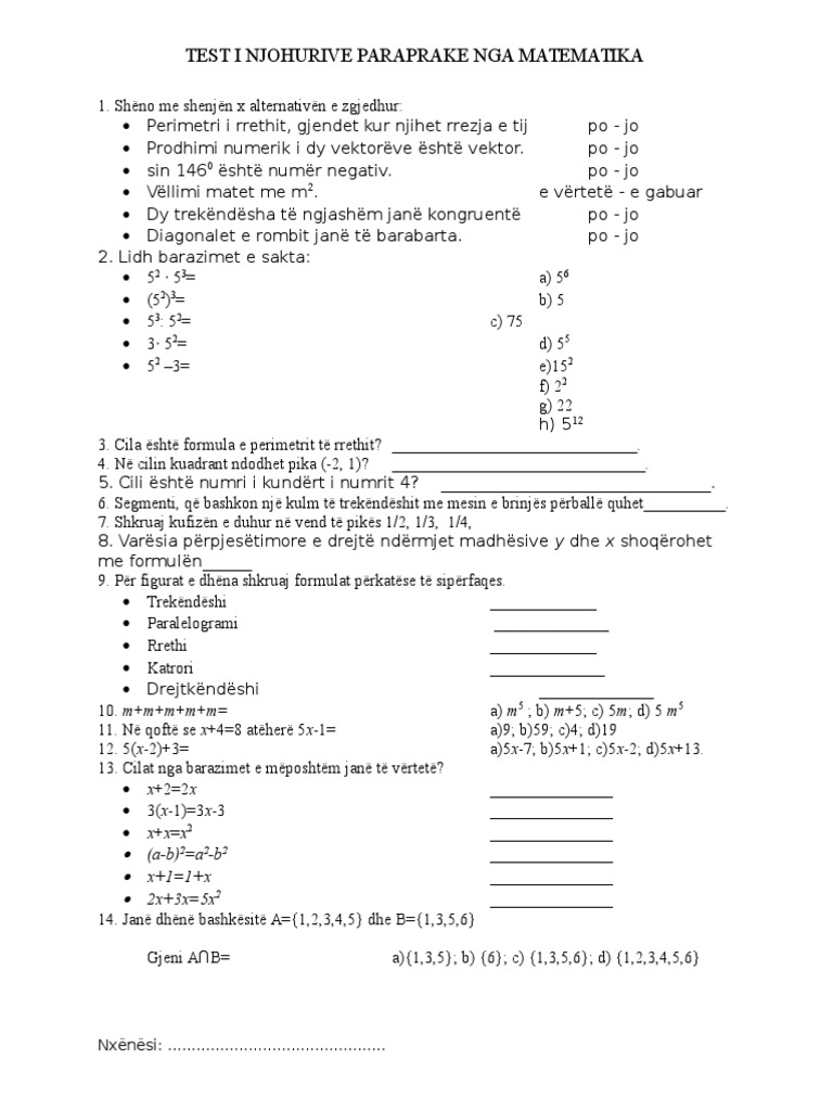 Test Nga Matematika 10 | PDF