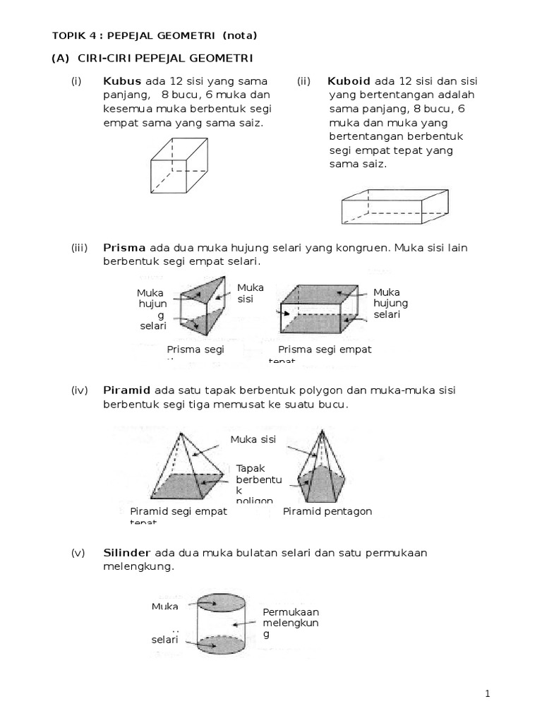 Nota Dan Latihan Pepejal Geometri | PDF | Metode & Bahan Ajar | Sains & Matematika