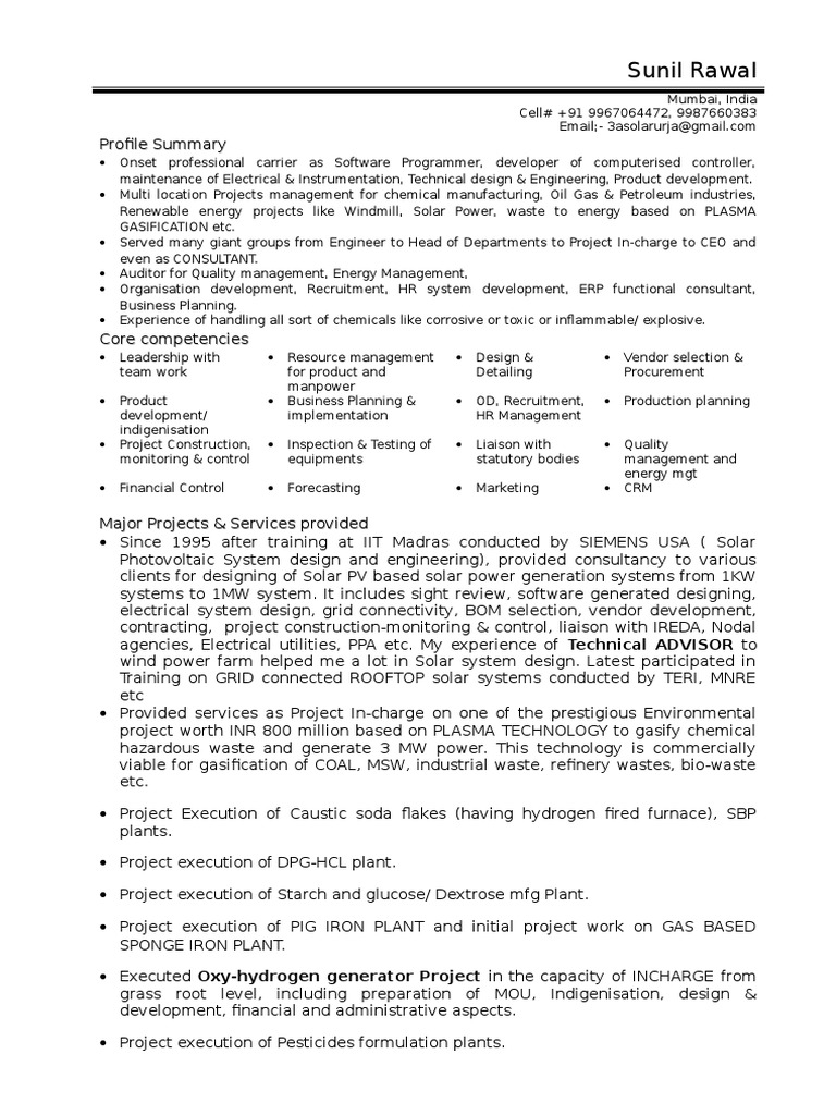 Sunil Rawal - Profile | PDF | Solar Power | Solar Energy