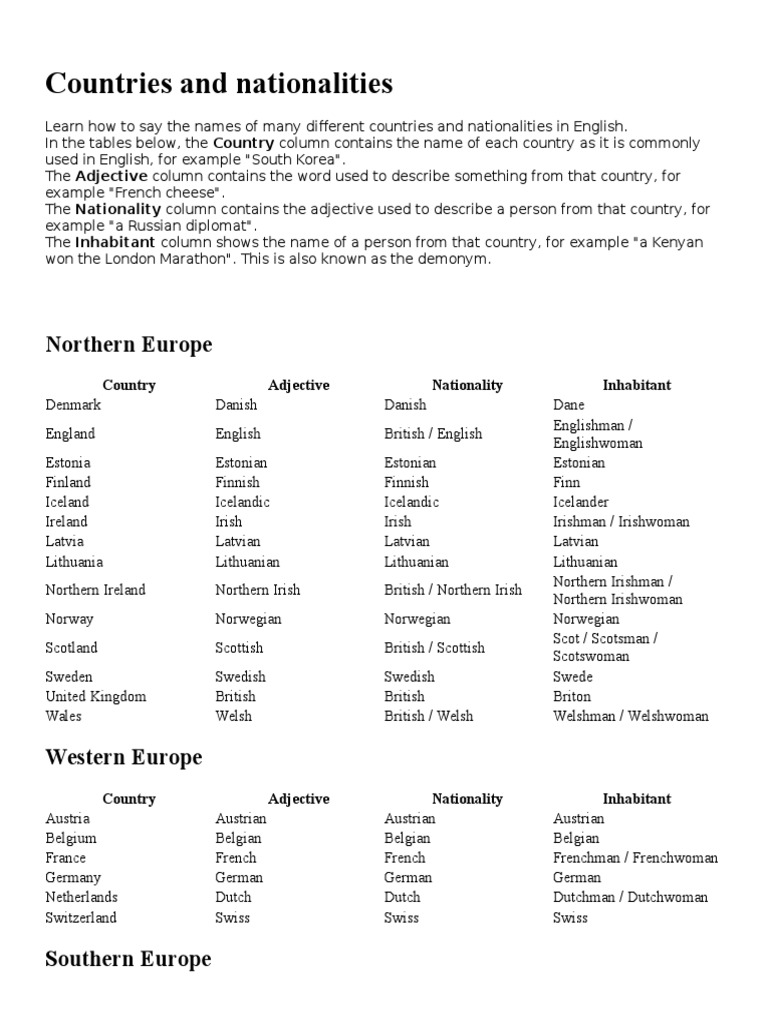 Countries and Nationalities in English | PDF | Asia | Arabs