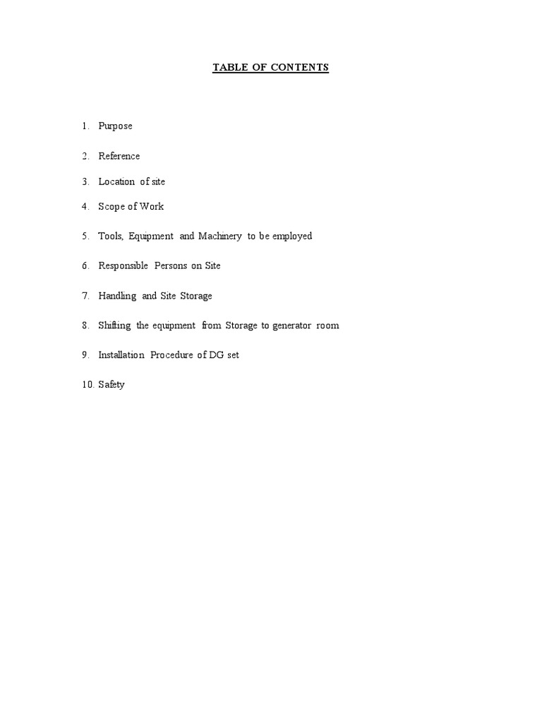 Method Statement For Installation of Diesel Generator Set | PDF | Tools ...