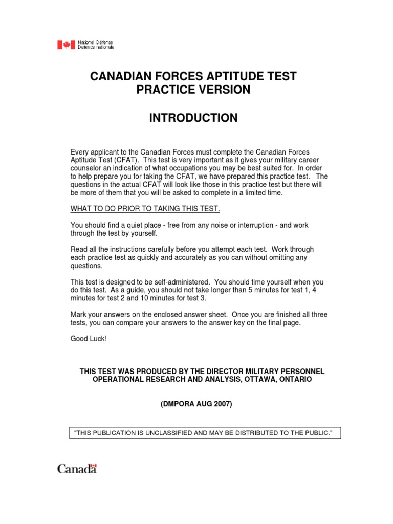Canadian Forces Aptitude Practise Test | PDF | Test (Assessment) | Question