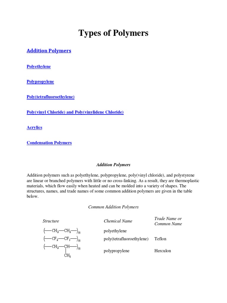 Types of Polymers | PDF | Poly(Methyl Methacrylate) | Polyethylene
