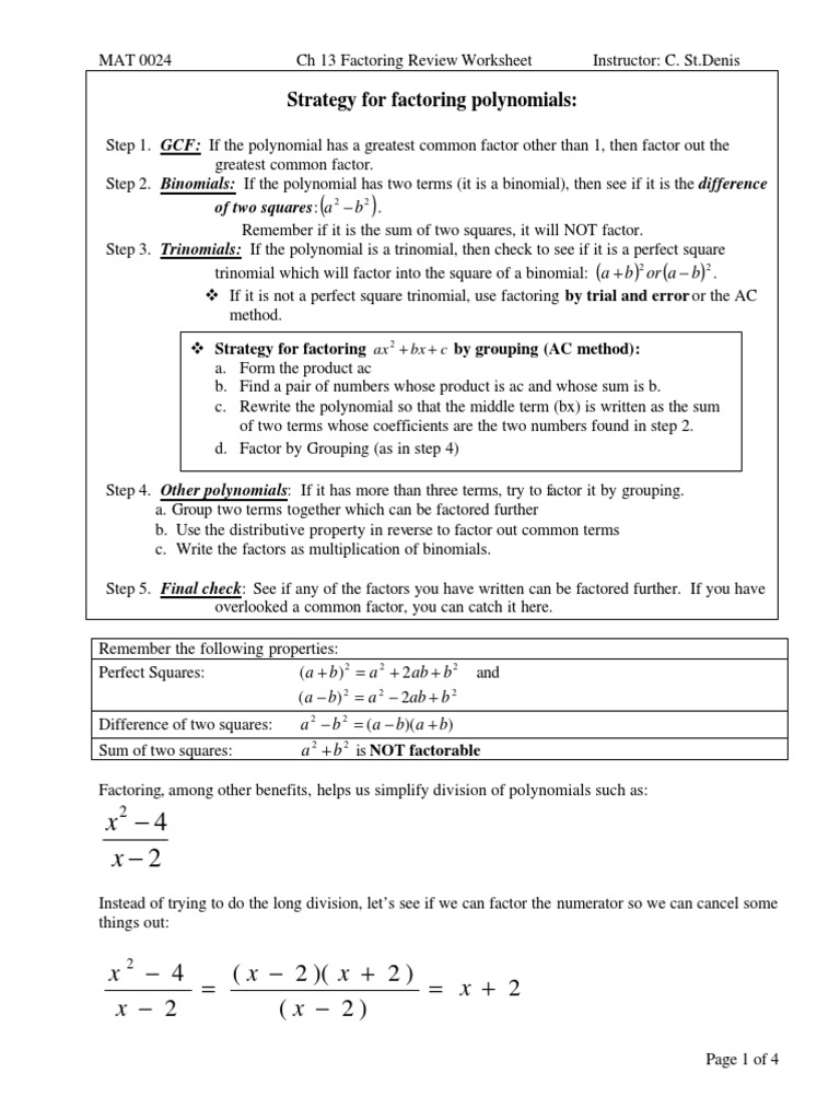 Factoring Review Worksheet PDF | PDF | Factorization | Algorithms