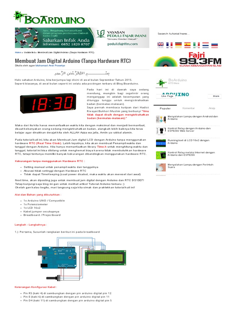 Membuat Jam Digital Arduino Tanpa Hardware Rtc Boarduino Pdf