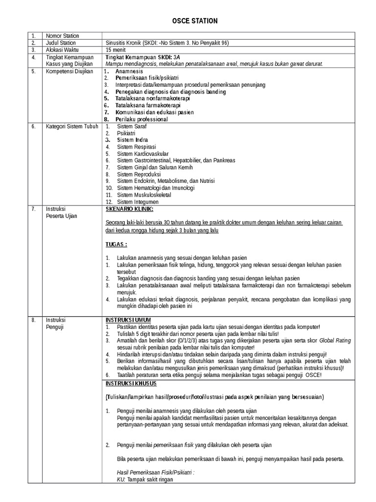 Sinusitis Kronis - Workshop OSCE | PDF