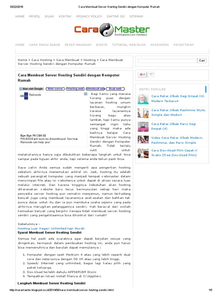 Cara Membuat Server Hosting Sendiri Dengan Komputer Rumah | PDF