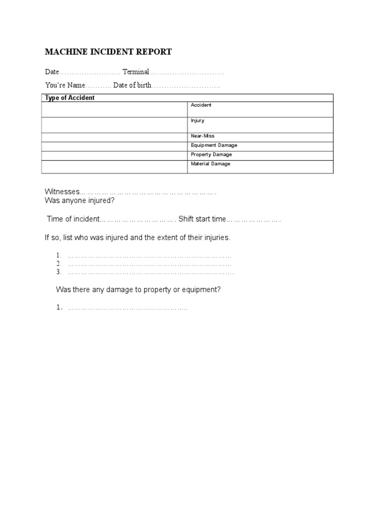 Machine Incident Report Cuth | PDF