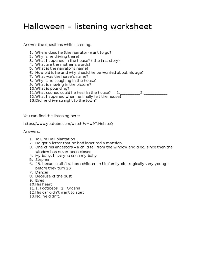 Halloween Listening Worksheet Answers | PDF | Language Arts & Discipline