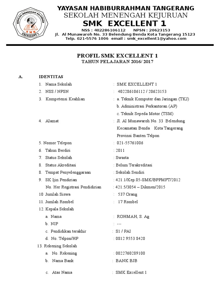 Contoh Penulisan Profil Sekolah | PDF